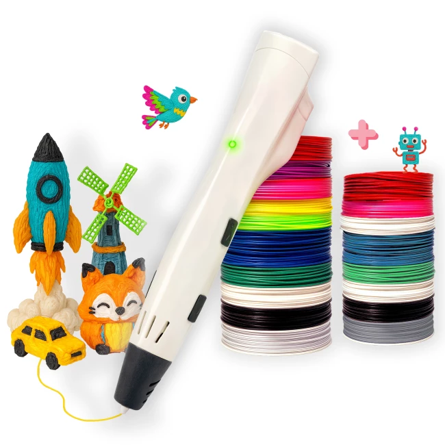 Weißes 3D-Stift-Starterpaket | Kombipaket mit 140m PLA-Filament - 3D&Print